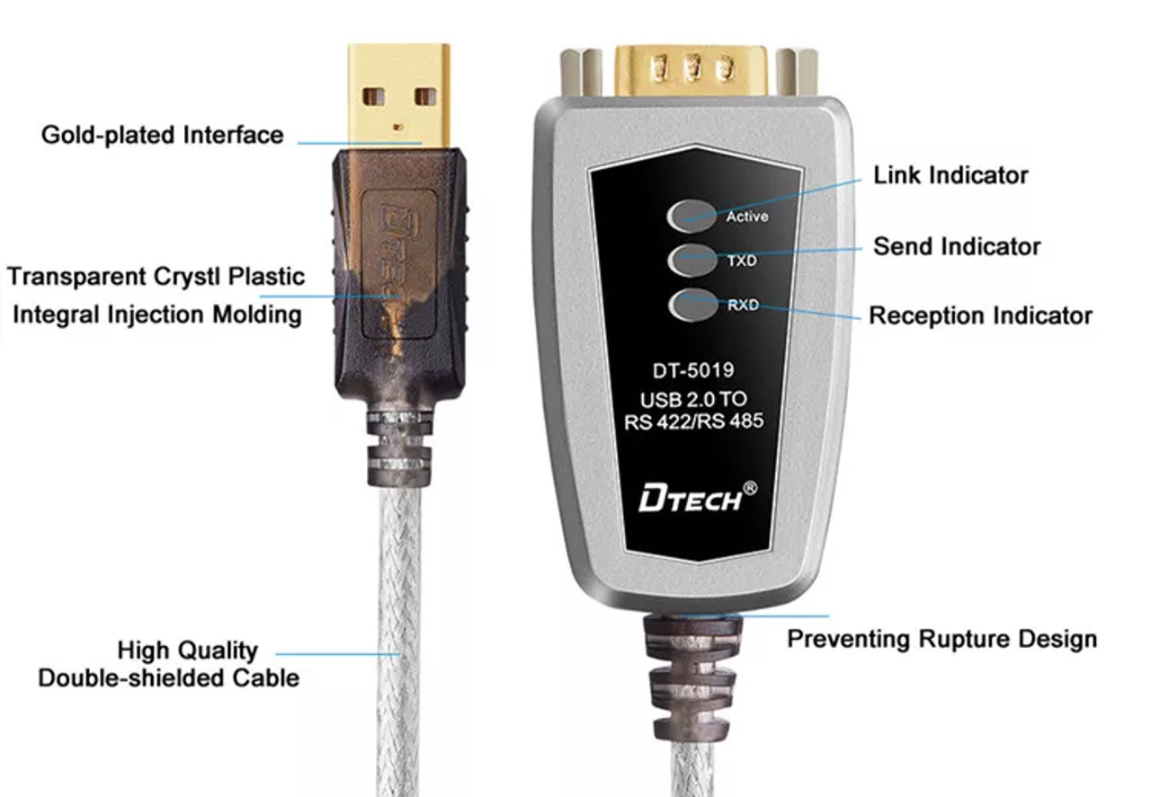 DTECH DT-5019 USB To RS485/422 Industrial Converter Serial Line Communication Adapter(1.2m)