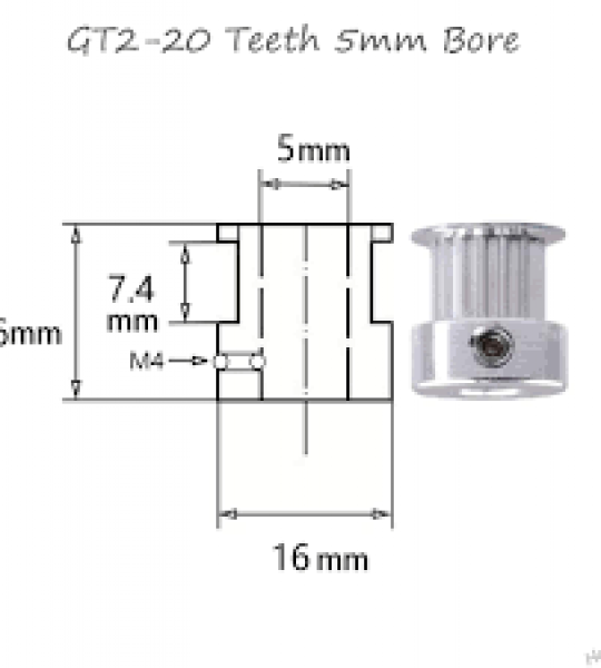 GT2-6mm Belt Width 20 teeth 5mm Bore Aluminium Timing Pulley